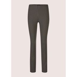 Madeleine Mode Schlupfhose MADELEINE "Hose Bootcut-Hose mit Allover-Print", Damen, Gr. 19, N + K Gr, schwarz (schwarz, cappuccino), Obermaterial: 36% Polyamid PA. 32% Polyester PES. 27% Baumwolle CO. 5% Elasthan EL., Hosen Schlupfhose