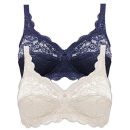 B&uuml;gelloser BH SuSa "2er Pack BH ohne B&uuml;gel Latina", Damen, Gr. 105, Cup C, bunt (champagner marine), Spitze, Obermaterial: 77% Polyamid PA. 15% Baumwolle CO. 8% Elasthan EL., BHs