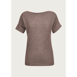 Madeleine Mode Longpullover MADELEINE "Pullover Kurzarm-Pullover mit Struktur", Damen, Gr. 34, beige (taupe), Obermaterial: 55% Polyacryl PAN. 45% Polyamid PA., Modern, normal, Pullover Longpullover