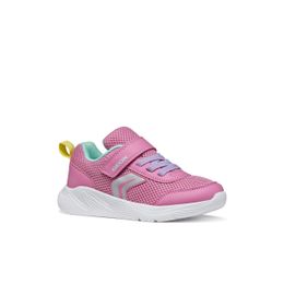 Sneaker Geox "J SPRINTYE GIRL", Damen, Gr. 33, pink kombiniert, Lederimitat, Mesh, Mesh, kontrastfarbene Details, Schuhe Sneaker, Slipper mit zus&auml;tzlcihem Klettverschluss, Gr&ouml;&szlig;enschablone zum Download