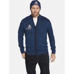 Strickjacke Jan Vanderstorm "Strickjacke mit M&uuml;tze APKE", Herren, Gr. L, blau (blau melange), Obermaterial: 50% Baumwolle CO. 50% Polyacryl PAN., Strickjacken Strickjacke