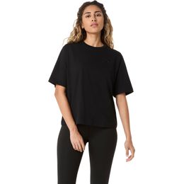 Trainingsshirt asics "asics SPIRAL EMBROIDERY RELAXED TEE", Damen, Gr. S, performance schwarz, Obermaterial: 60% Baumwolle, 40% Polyester, Shirts, lockere Passform, sportlicher Stil, aus strapazierf&auml;higem Polyester