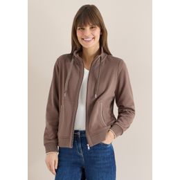 Sweatjacke Cecil, Damen, Gr. L (42), urban taupe, Sweatware, 55% Baumwolle, 45% Polyester, unifarben, comfort fit normal, hoch geschlossener Ausschnitt, Rippb&uuml;ndchen, Sweatjacken Sweatjacke, mit Stehkragen