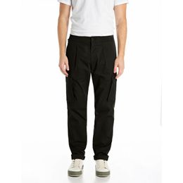 Chinohose Replay "Adhann", Herren, Gr. 33, L&auml;nge 32, schwarz, Twill, Obermaterial: 97% Baumwolle, 3% Elasthan, unifarben, lang, Hosen Chinohose, aus Twill mit Cargotaschen, Tapered Fit