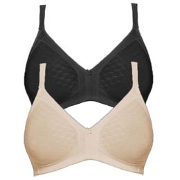 B&uuml;gelloser BH SuSa "2er Pack BH ohne B&uuml;gel Topsy", Damen, Gr. 75, Cup E, bunt (beige schwarz), Obermaterial: 40% Baumwolle CO. 30% Polyamid PA. 30% Elasthan EL., BHs