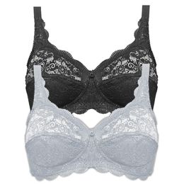 B&uuml;gelloser BH SuSa "2er Pack BH ohne B&uuml;gel Latina", Damen, Gr. 100, Cup E, bunt (schwarz grau), Spitze, Obermaterial: 77% Polyamid PA. 15% Baumwolle CO. 8% Elasthan EL., BHs