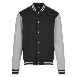 Outdoorjacke Urban Classics "Urban Classics Herren 2-tone College Sweatjacket", Herren, Gr. S, schwarz, grau, 65% Baumwolle, 35% Polyester, unifarben, normal, amerikanischer Ausschnitt, Jacken Outdoorjacke