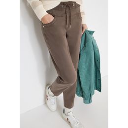 Stoffhose Cecil "Style Tracey", Damen, Gr. L (42), L&auml;nge 28, coffee taupe, Web, Obermaterial: 56% Lyocell, 41% Baumwolle, 3% Elasthan. Futter: 100% Baumwolle, unifarben, normal lang, Hosen Stoffhose, mit elastischem Bund und Kordelzug