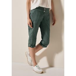 Caprihose Cecil "Style New York", Damen, Gr. 29, N-Gr, gr&uuml;n (balmy khaki), Web, Obermaterial: 98% Baumwolle, 2% Elasthan, unifarben, normal kniebedeckend, Hosen Caprihose, Sommerhose mit Knopfdetails am Bund