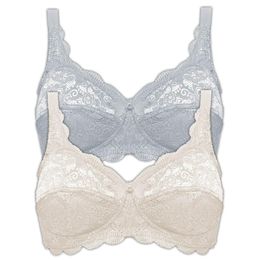 B&uuml;gelloser BH SuSa "2er Pack BH ohne B&uuml;gel Latina", Damen, Gr. 105, Cup C, bunt (champagner grau), Spitze, Obermaterial: 77% Polyamid PA. 15% Baumwolle CO. 8% Elasthan EL., BHs