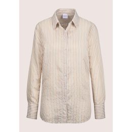 Madeleine Mode Langarmbluse MADELEINE "Bluse Streifenbluse", Damen, Gr. 48, wei&szlig; (perlwei&szlig;, cappuccino), Obermaterial: 78% Viskose CV. 22% Polyamid PA., Modern, normal, Blusen