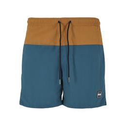 Badeshorts Urban Classics "Urban Classics Herren Block Swim Shorts", Gr. M, US-Gr&ouml;&szlig;en, teal, toffee, 100% Polyamid, Badehosen Badeshorts
