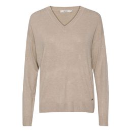 Strickfleece-Pullover oxmo "Strickpullover OXHelle", Damen, Gr. M, beige (cement melange), Obermaterial: 80% Viskose CV. 20% Nylon NY., Pullover