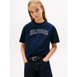 T-Shirt Tommy Hilfiger "VARSITY TEE SS", M&auml;dchen, Gr. 12 (152), schwarz night navy, Single Jersey, Obermaterial: 100% Baumwolle, unifarben, regular fit normal, Rundhals, eingesetzt abgesteppte Kante, Shirts T-Shirt, Kinder bis 16 Jahre, regular fit