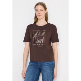 Print-Shirt Cecil, Damen, Gr. L (42), macchiato braun, Web, 100% Baumwolle, bedruckt, comfort fit normal, Rundhals, abgesteppt, Shirts, mit Wording und Print