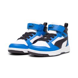 Sneaker Puma "REBOUND V6 MID AC+ PS", Kinder, Gr. 28, Puma wei&szlig;, Puma schwarz, racing blau, Synthetik, Schuhe Sneaker, f&uuml;r Kinder
