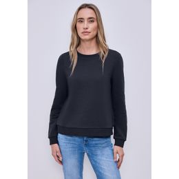 Sweatshirt Street One, Damen, Gr. 38, shadowed navy, Sweatware, 85% Baumwolle, 15% Polyester, unifarben, comfort fit, Rundhals, B&uuml;ndchen, Sweatshirts Sweatshirt, mit Rundhalsausschnitt
