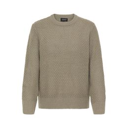 Strickfleece-Pullover oxmo "Strickpullover OXBMMNELLY JUMPER", M&auml;dchen, Gr. XL, gelb (vetiver), Obermaterial: 50% Polyacryl PAN. 50% Polyacryl PAN recyc.., Pullover