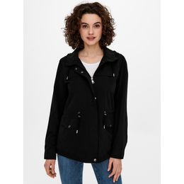 Parka Only "ONLNEWSTARLINE SPRING JACKET CC OTW", Damen, Gr. XS, schwarz, Web, Obermaterial: 92% Polyester, 8% Nylon, unifarben, h&uuml;ftlang, Jacken Parka, mit durchgehendem und verdecktem Rei&szlig;verschluss