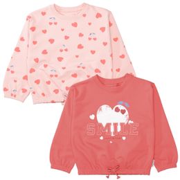 Sweater STACCATO, M&auml;dchen, Gr. 116/122, rosa (coral rot, blush aop), Sweatware, Obermaterial: 95% Baumwolle, 5% Elasthan, bedruckt, l&auml;ssig geschnitten h&uuml;ftbedeckend, Rundhals, elastischer Bund, Sweatshirts Sweater, mit Frontpint und Allover-Print, 2er Pack f&uuml;r Girls