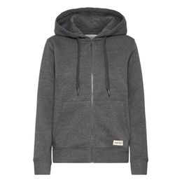 Kapuzensweatjacke oxmo "Kapuzenfleecejacke OXKaren", Damen, Gr. XL, grau (dunkelgrau melange), Obermaterial: 80% Polyester PES. 20% Baumwolle CO., Sweatjacken