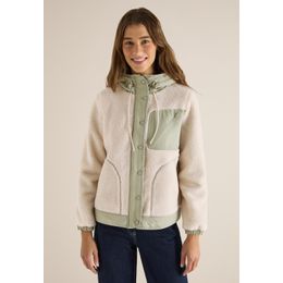 Fellimitatjacke Cecil, Damen, Gr. L (42), teddy vanillewei&szlig;, Stoff, Obermaterial 1: 100% Polyester; Obermaterial 2: 100% Polyester, Futter: 100% Polyester, colorblocking, comfort fit normal, ohne Ausschnitt, elastischer Bund, Jacken, mit Kapuze