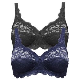 B&uuml;gelloser BH SuSa "2er Pack BH ohne B&uuml;gel Latina", Damen, Gr. 100, Cup D, bunt (schwarz marine), Spitze, Obermaterial: 77% Polyamid PA. 15% Baumwolle CO. 8% Elasthan EL., BHs