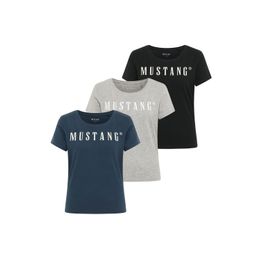 T-Shirt Mustang "T-Shirt Style Alma 3P 3er Pack", Damen, Gr. M, bunt (schwarz, grau, dunkelblau), Obermaterial: 100% Baumwolle CO., Shirts T-Shirt