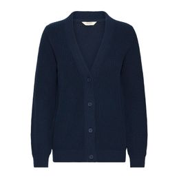 Strickjacke oxmo "Strickjacke OXKimmie", Damen, Gr. M, blau (total eclipse), Obermaterial: 70% Baumwolle CO recyc.. 30% Polyester Pol. recyc.., Strickjacken Strickjacke