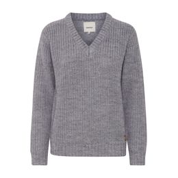 Strickfleece-Pullover oxmo "Strickpullover OXNanny", Damen, Gr. L, grau (medium grau melange), Obermaterial: 85% Polyacryl PAN. 15% Wolle WO., Pullover