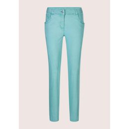 Madeleine Mode Stoffhose MADELEINE "Hose Schlanke Five-Pocket mit Stretch-Komfort", Damen, Gr. 17, N + K Gr, blau (aqua), Obermaterial: 71% Baumwolle CO. 26% Modal CMD. 3% Elasthan EL., Hosen Stoffhose