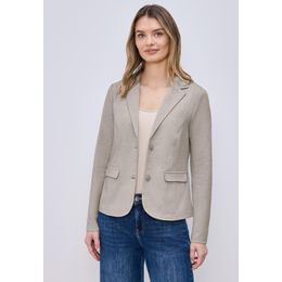 Kurzblazer Street One, Damen, Gr. 42, light terra mocha, Stoff, 83% Polyester, 14% Viskose, 3% Elasthan; shadowed navy melange: 73% Polyester, 24% Viskose, 3% Elasthan, Jacquardmuster, regular fit normal, V-Ausschnitt, normaler Saum, Blazer Kurzblazer, mit Reverskragen