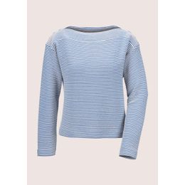 Madeleine Mode Langarmshirt MADELEINE "Sweatshirt Ringel-Shirt", Damen, Gr. 44, wei&szlig; (royalblau, wollwei&szlig;), Obermaterial: 49% Baumwolle CO. 31% Polyester PES. 17% Viskose CV. 3% Elasthan EL., Modern, normal, U-Boot-Ausschnitt, Shirts Langarmshirt