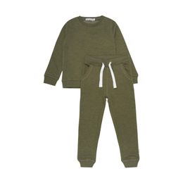Langarmshirt & Hose Minymo "Langarmshirt & Hose MISweat", M&auml;dchen, Gr. 110, gr&uuml;n (schwarz olive), Web, Obermaterial: 60% Baumwolle CO. 40% Polyester PES., KOB Set-Artikel