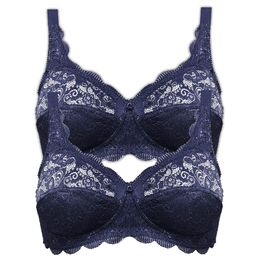 B&uuml;gelloser BH SuSa "2er Pack BH ohne B&uuml;gel Latina", Damen, Gr. 105, Cup C, blau (marine marine), Spitze, Obermaterial: 77% Polyamid PA. 15% Baumwolle CO. 8% Elasthan EL., BHs