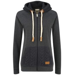 Kapuzensweatjacke oxmo "Kapuzensweatjacke OXMatilda", Damen, Gr. XS, grau (dar grau m), Obermaterial: 60% Baumwolle CO. 40% Polyester PES., Sweatjacken