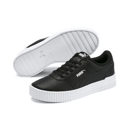 Sneaker Puma "CARINA L", Damen, Gr. 42, schwarz-wei&szlig; (Puma schwarz, Puma wei&szlig;, Puma silber), Leder, Schuhe Sneaker