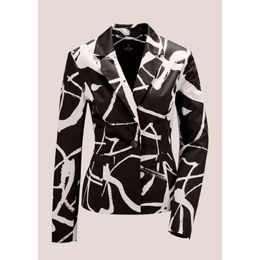 Madeleine Mode Jackenblazer MADELEINE "Blazer Kurzblazer mit Unikat-Print", Damen, Gr. 38, schwarz (schwarz, wei&szlig;), Obermaterial: 98% Baumwolle CO. 2% Elasthan EL., Blazer