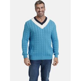 Strickpullover CHARLES COLBY "Pullover EARL HAILY", Herren, Gr. XXL, blau (petrol), Obermaterial: 50% Baumwolle CO. 50% Polyacryl PAN., unifarben, normal, V-Ausschnitt, Pullover Strickpullover, im stylischen Zopfmuster