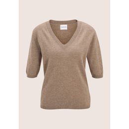 Madeleine Mode Longpullover MADELEINE "Pullover Pullover", Damen, Gr. 40/42, braun (berber, melange), Obermaterial: 100% Kaschmir WS., Modern, normal, V-Ausschnitt, Pullover Longpullover