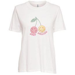 Kurzarmshirt Only "ONLKITA S/S TEE JRS NOOS", Damen, Gr. L, cloud dancer print:smiley smiling, Jersey, Obermaterial: 100% Baumwolle, bedruckt, regular fit normal, Rundhals, Shirts, Baumwolle, regular fit, Rundhals
