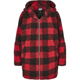 Winterjacke Urban Classics "Urban Classics Damen Ladies Hooded Oversized Check Sherpa Jacket", Damen, Gr. L, firerot, schwarz, 100% Polyester, kariert, oversize, ohne Ausschnitt, Jacken Winterjacke