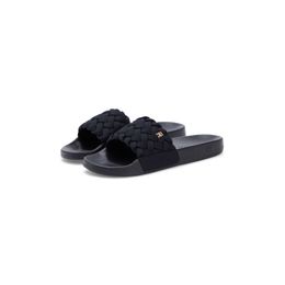 Pantolette Tommy Hilfiger "TH BRAIDED POOL SLIDE", Damen, Gr. 36, schwarz, Baumwolle, unifarben, Schuhe Pantolette, Plateau, Sommerschuh, Strandschuh mit geflochtener Bandage