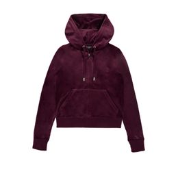 Kapuzennickijacke Juicy Couture "ROBERTSON HOODIE . Damen", Damen, Gr. M, winetasting, Samt, 95% Polyester, 5% Elasthan, slim fit taillenlang, Jacken, Trainingsjacke Damen, Sweatjacke mit Kapuze, Velour, mit Glitzer, Sale