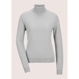 Madeleine Mode Longpullover MADELEINE "Kaschmirpullover Zeitloser Strickpullover mit geripptem Rollkragen", Damen, Gr. 48, grau (silbergrau, melange), Obermaterial: 100% Kaschmir WS., Pullover Longpullover