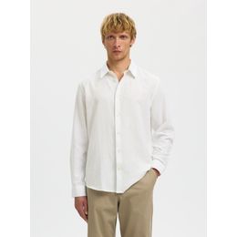 Langarmhemd Selected "SLHREGCLAY LINENBLEND LS SHIRT CLA NOOS", Herren, Gr. M, N-Gr, hellwei&szlig;, Web, Obermaterial: 55% Leinen, 45% Baumwolle, unifarben, regular fit, Hemden