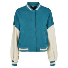 Collegejacke Urban Classics "Urban Classics Damen", Damen, Gr. 3XL, watergr&uuml;n, sandwei&szlig;, 65% Baumwolle, 35% Polyester, unifarben, oversize, Rundhals, Jacken Collegejacke