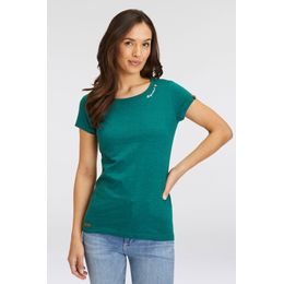 Kurzarmshirt Ragwear "MINT STRIPES O", Damen, Gr. XXL (44), gr&uuml;n (dunkelgr&uuml;n), Single Jersey, Obermaterial: 97% Baumwolle, 3% Polyester, bedruckt, geringelt, gestreift, kontrastfarbene Details, mehrfarbig, Basic normal, Rundhals, Shirts, im Streifen-Ringel-Design