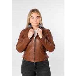 Lederjacke Mauritius "MWAmmy", Damen, Gr. M (38), cognac, Obermaterial: 100% Schafsleder. Futter: 100% Polyester. Kapuze: 55% Baumwolle, 45% Polyester. &Auml;rmelfutter: 100% Polyester, unifarben, regular fit h&uuml;ftlang, abgesteppte Kante, Jacken, mit abnehmbarer Kapuze