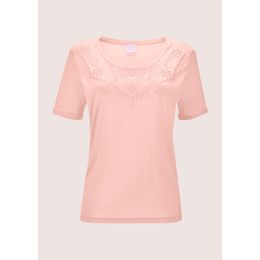 Madeleine Mode Kurzarmshirt MADELEINE "Shirt Halbarm-Shirt mit Lochstickerei", Damen, Gr. 38, rosa (puderros&eacute;), Obermaterial: 95% Viskose CV. 5% Elasthan EL., Modern, normal, Shirts